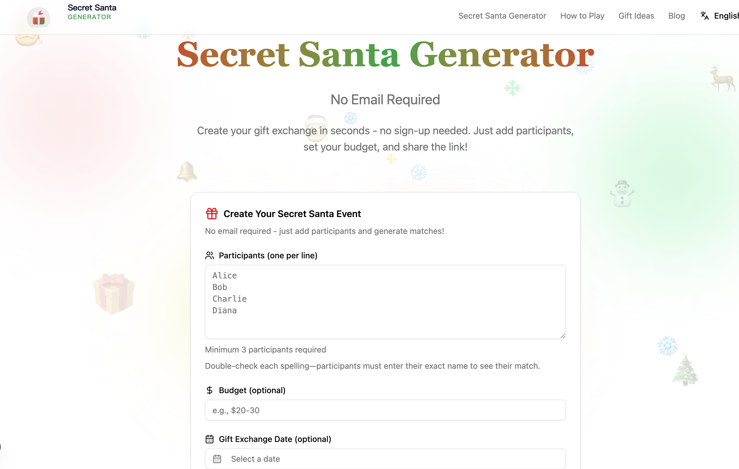 Secret Santa generator no email no signup - Gaming Entertain